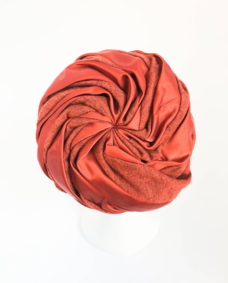1960s Rust Jersey and Satin Turban with Rhinestone Embellishment For ...