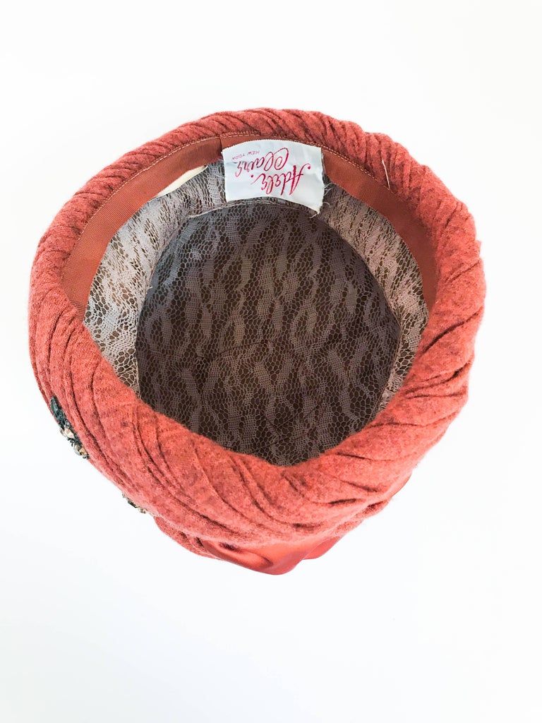 1960s Rust Jersey and Satin Turban with Rhinestone Embellishment For ...