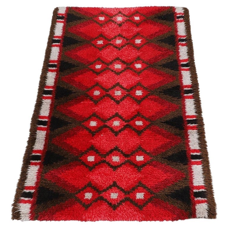 1960s Rya Diamond Patterned Rya Rug For Sale at 1stDibs