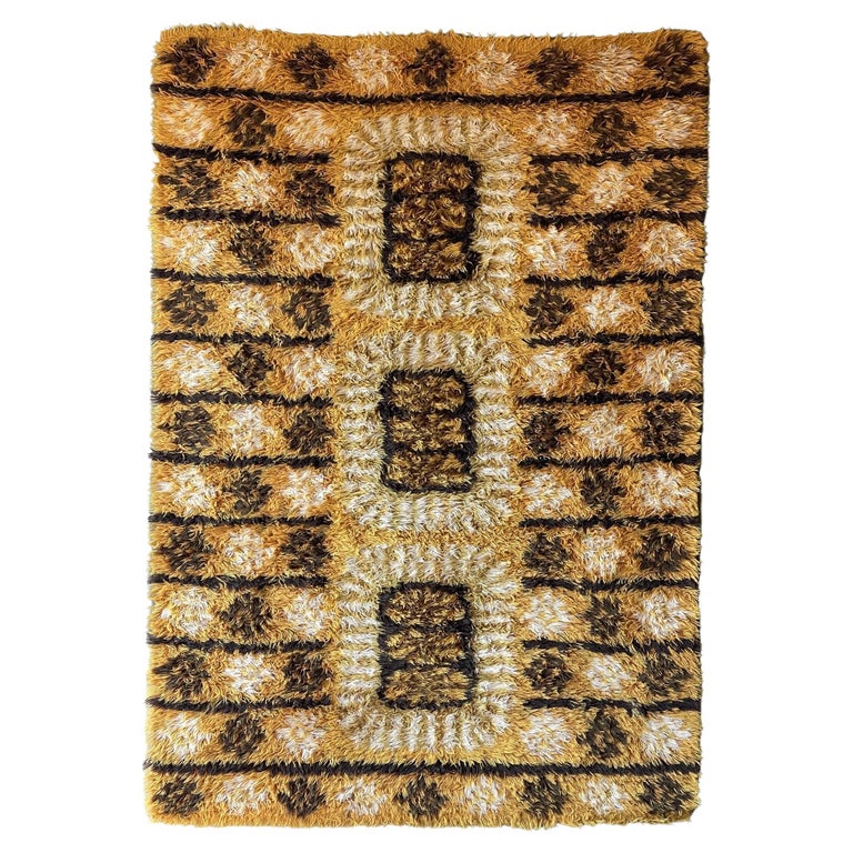 1960s Rya Rug from Sweden in Brown, Yellow and White Tones For Sale at ...