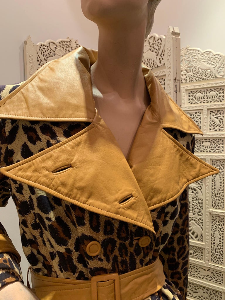 1960s Samuel Robert Leopard Stenciled Canvas Trench W/ Leather Collar ...