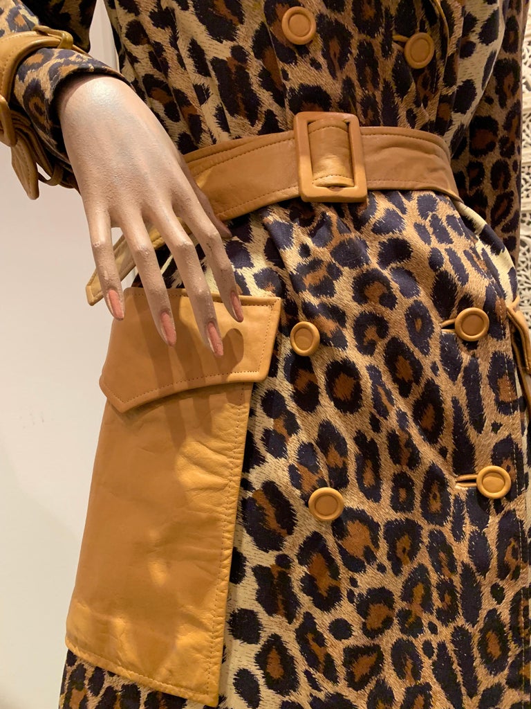 1960s Samuel Robert Leopard Stenciled Canvas Trench W/ Leather Collar ...