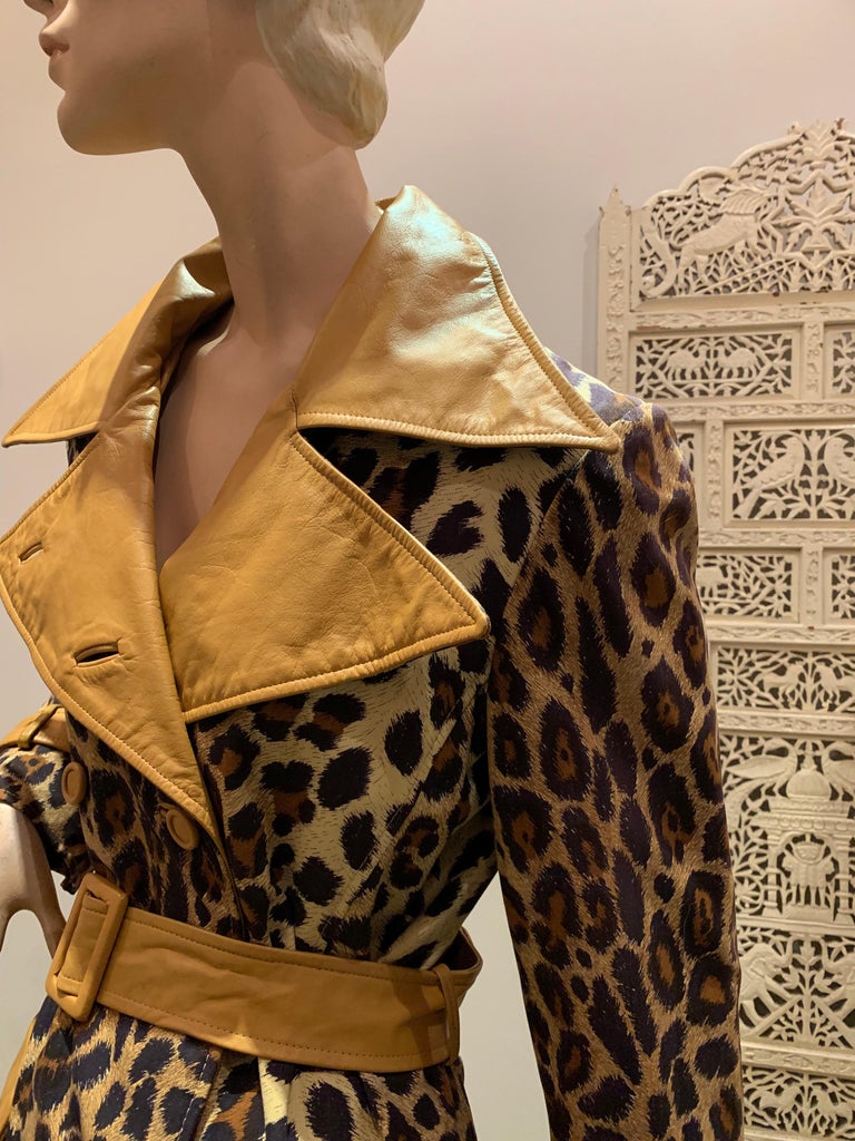 1960s Samuel Robert Leopard Stenciled Canvas Trench W/ Leather Collar ...