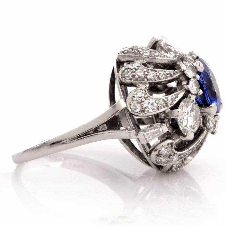 1960s Sapphire Diamond Platinum Cocktail Ring For Sale at 1stDibs