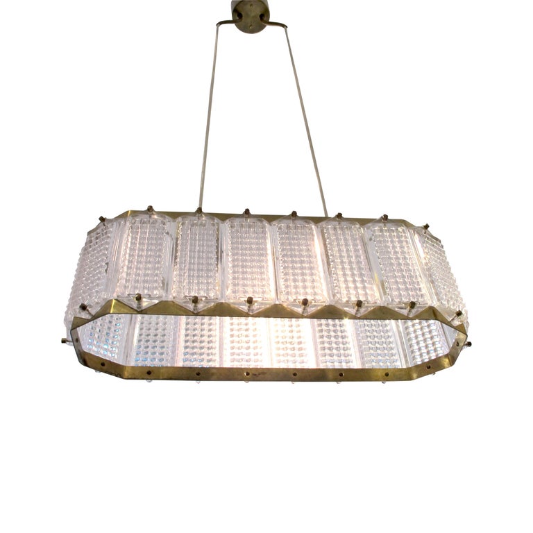 1960s Scandinavian Rectangular Molded Prism Glass and Brass Ceiling ...