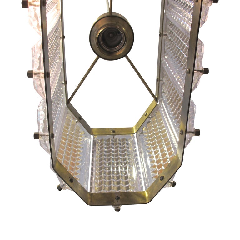 1960s Scandinavian Rectangular Molded Prism Glass and Brass Ceiling ...