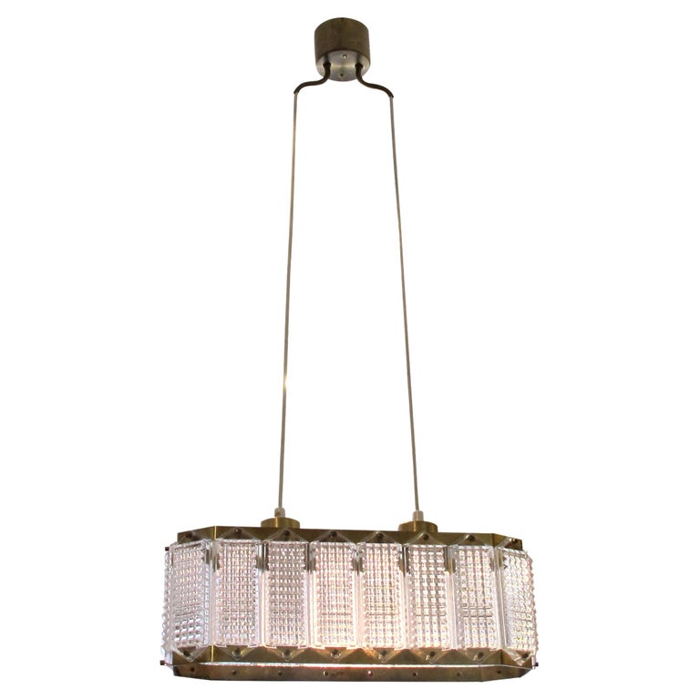 1960s Scandinavian Rectangular Molded Prism Glass and Brass Ceiling ...