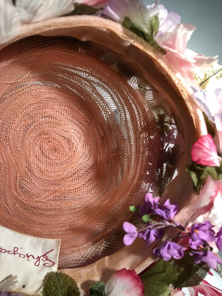 1960s Schiaparelli Straw Spring Hat With Wreath Of Silk Flowers Around ...