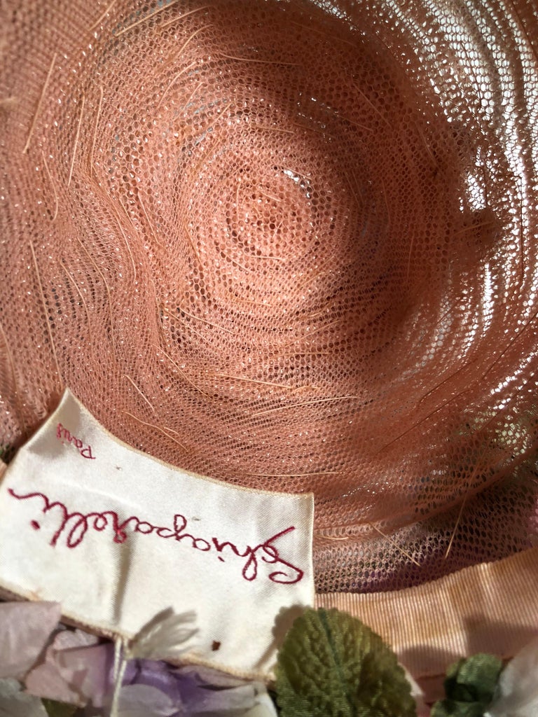 1960s Schiaparelli Straw Spring Hat With Wreath Of Silk Flowers Around ...