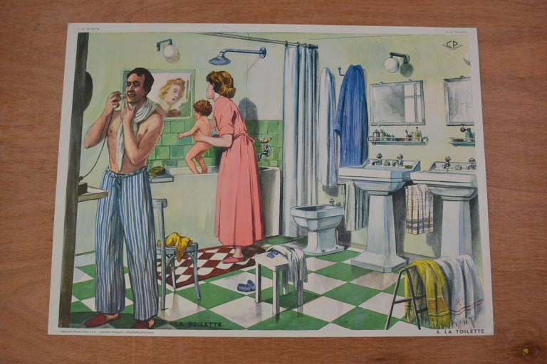 1960s School Poster, Art Deco Bathroom by Rossignol For Sale at 1stDibs