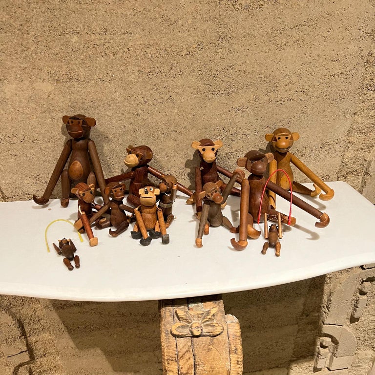 1960s Set of 12 Wood Toy MONKEYS Danish Kay Bojesen Era Jointed Teak and Oak For Sale at 1stDibs