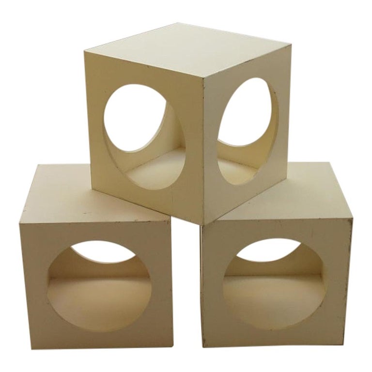 1960s Set of 3 White Cube Box Tables Nightstand Storage Boxes at 1stDibs