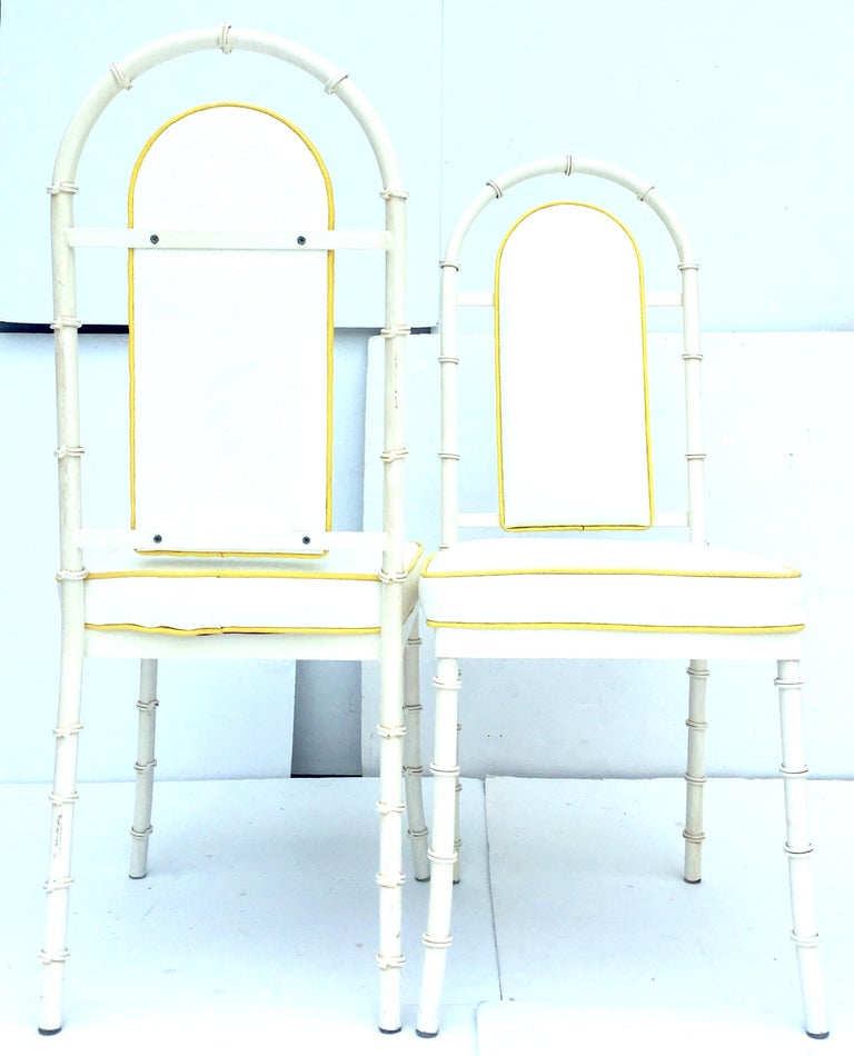 1960s Set of Four Faux Bamboo Iron High Back Upholstered Chairs by ...