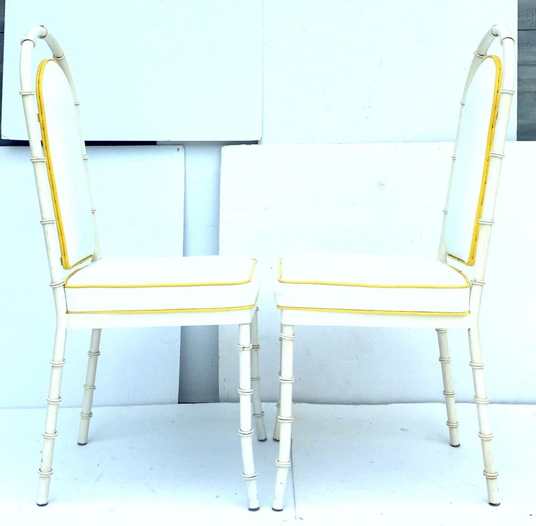 1960s Set of Four Faux Bamboo Iron High Back Upholstered Chairs by ...