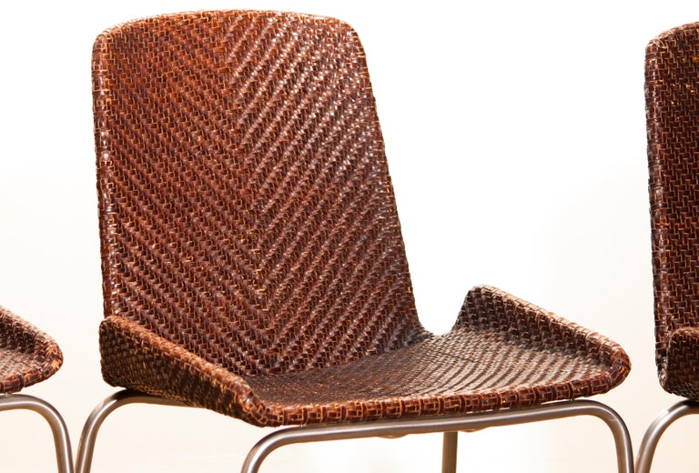 1960s, Set of Four Leather Braided Dining Chairs, Italy For Sale at ...