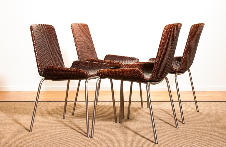 1960s, Set of Four Leather Braided Dining Chairs, Italy For Sale at ...