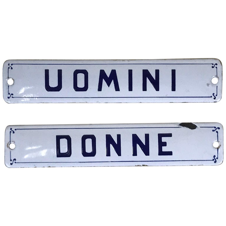 1960s Set of Vintage Italian Enamel Metal Signs "Uomini, Donne", 'Men ...