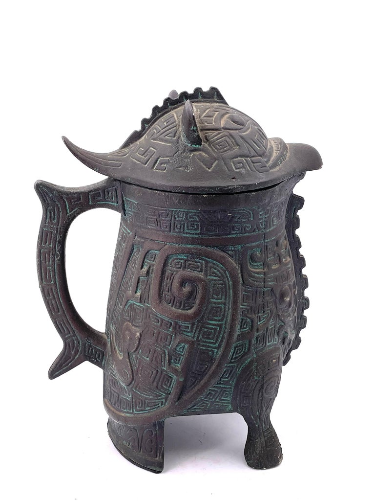 1960's Shiang Dynasty Bronzed Chinese Owl Pitcher by Getz Bros For Sale ...