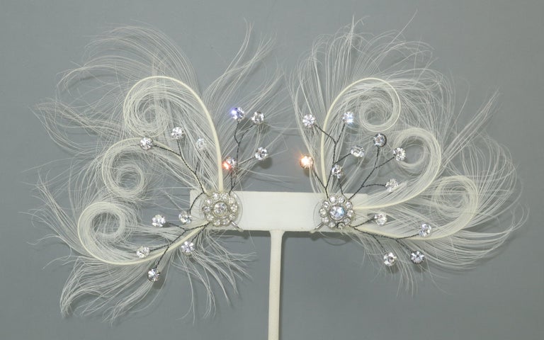 1960's Showgirl Style Feather and Rhinestone Earrings at 1stDibs