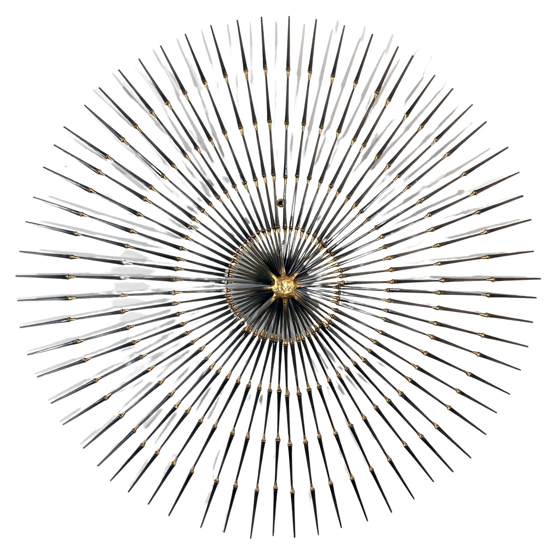 Midcentury Gilt Iron Nailhead Starburst Wall Sculpture by Ron Schmidt ...