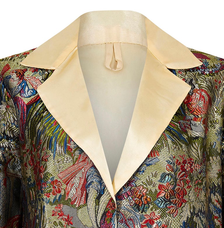 1960s Silk Brocade Jacket With Ivory Silk Collar For Sale at 1stDibs