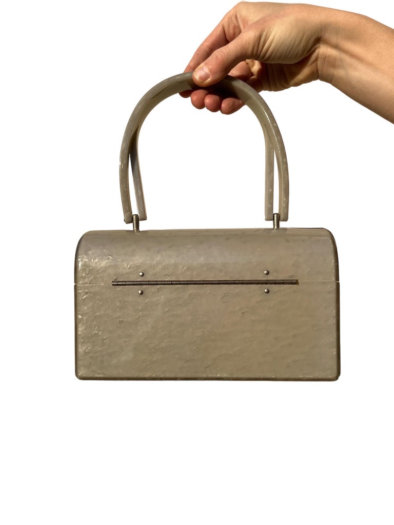 1960s Silver Marbled Lucite Box Purse Handbag w/ Rhinestones For Sale ...