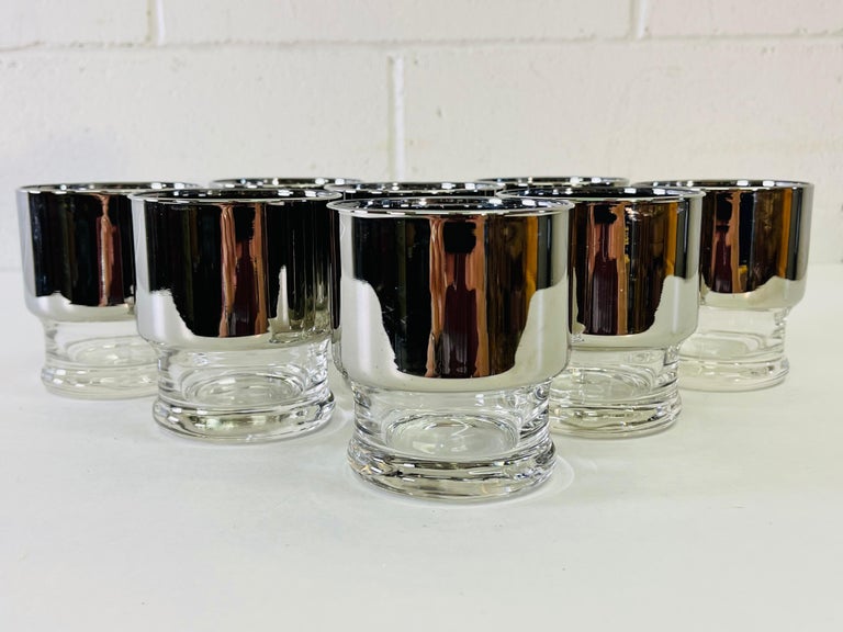 1960s Silver Wide-Band Glass Tumblers, Set of 8 at 1stDibs