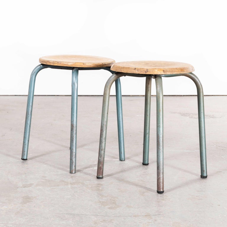 1960s Simple French Stacking School Stools, Aqua, Pair For Sale at 1stDibs