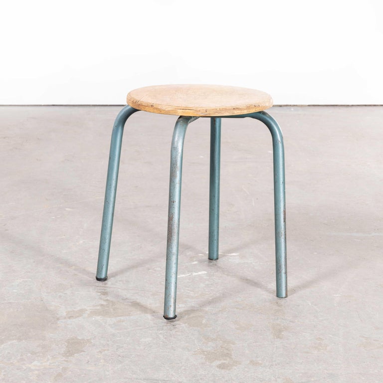 1960s Simple French Stacking School Stools, Aqua, Pair For Sale at 1stDibs