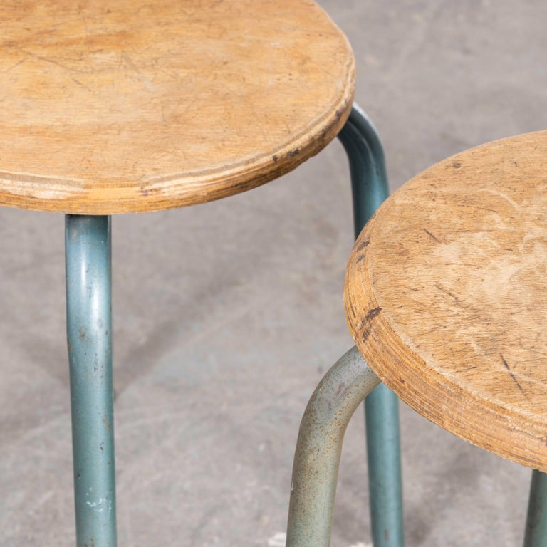 1960s Simple French Stacking School Stools, Aqua, Pair For Sale at 1stDibs