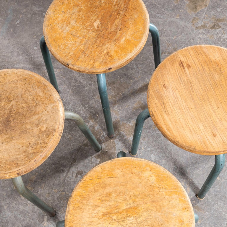 1960s Simple French Stacking School Stools - Aqua - Set of Four For ...