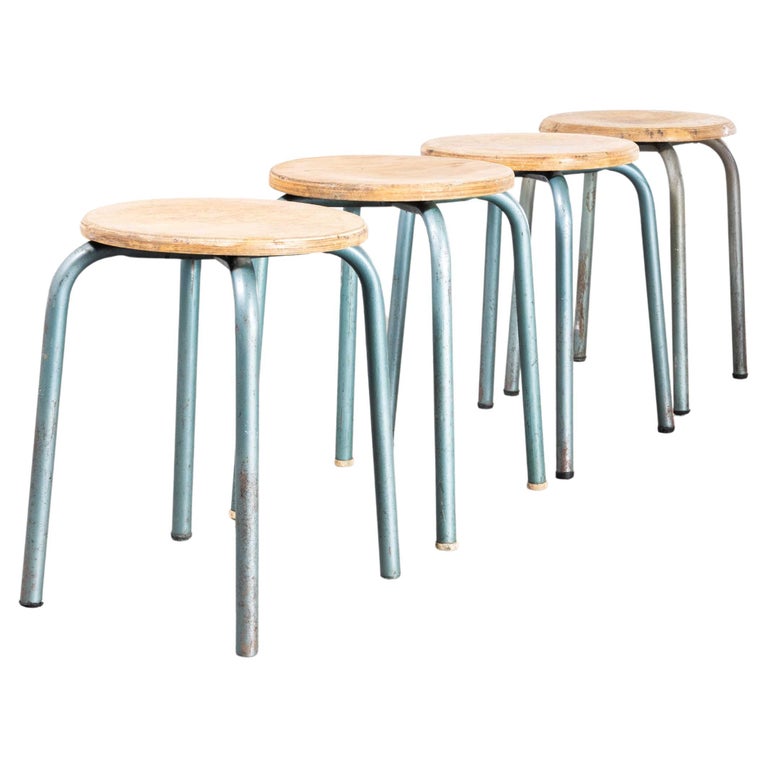 1960s Simple French Stacking School Stools - Aqua - Set of Four For ...