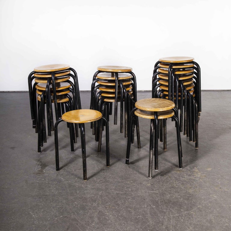 1960's Simple French Stacking School Stools, Black, Various Qty ...
