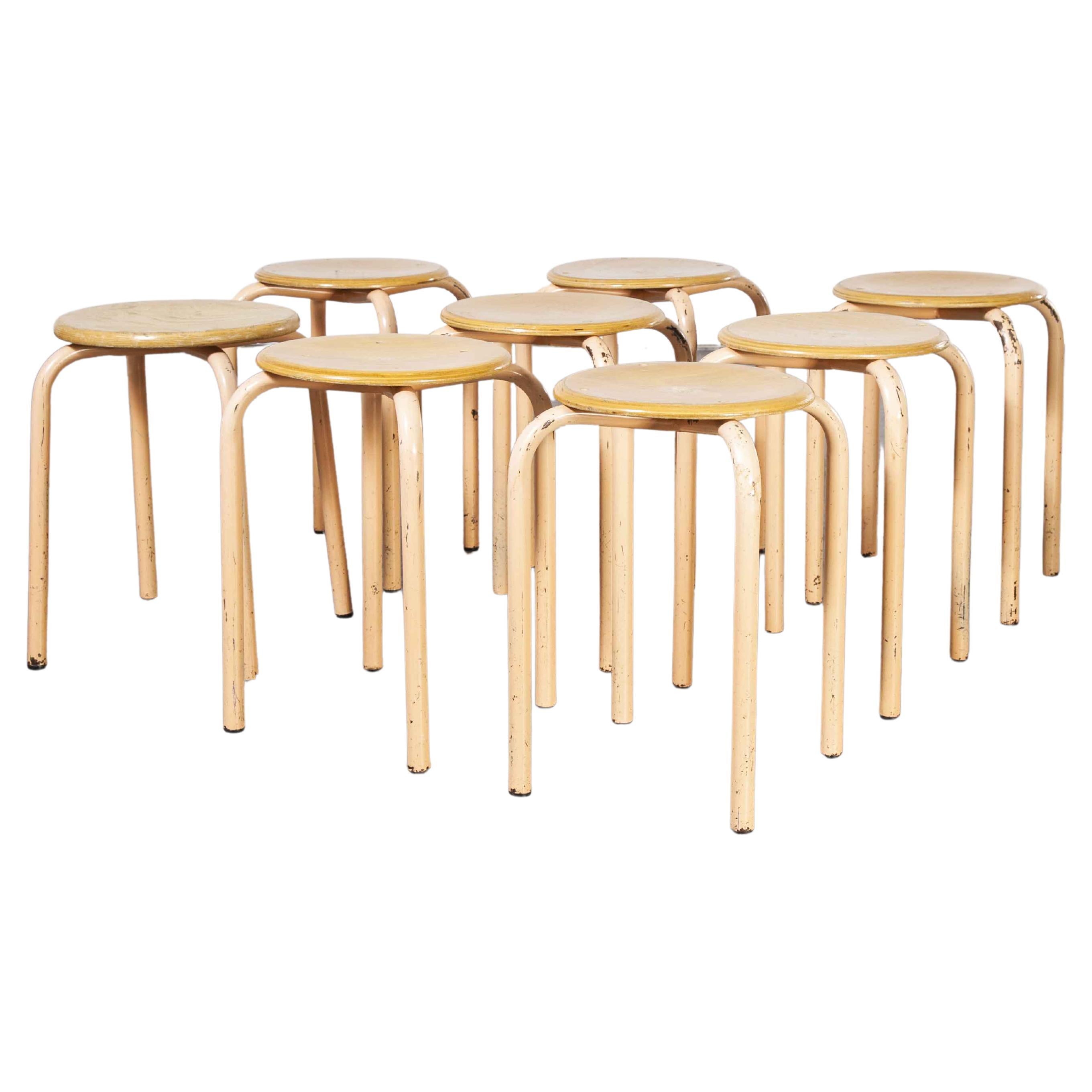 1960's Simple French Stacking School Stools, Brown, Set of Six For Sale ...