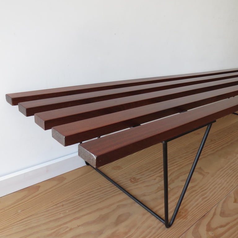 1960s Slatted Iroko Teak Bench in the Style of Hille Interplan at ...