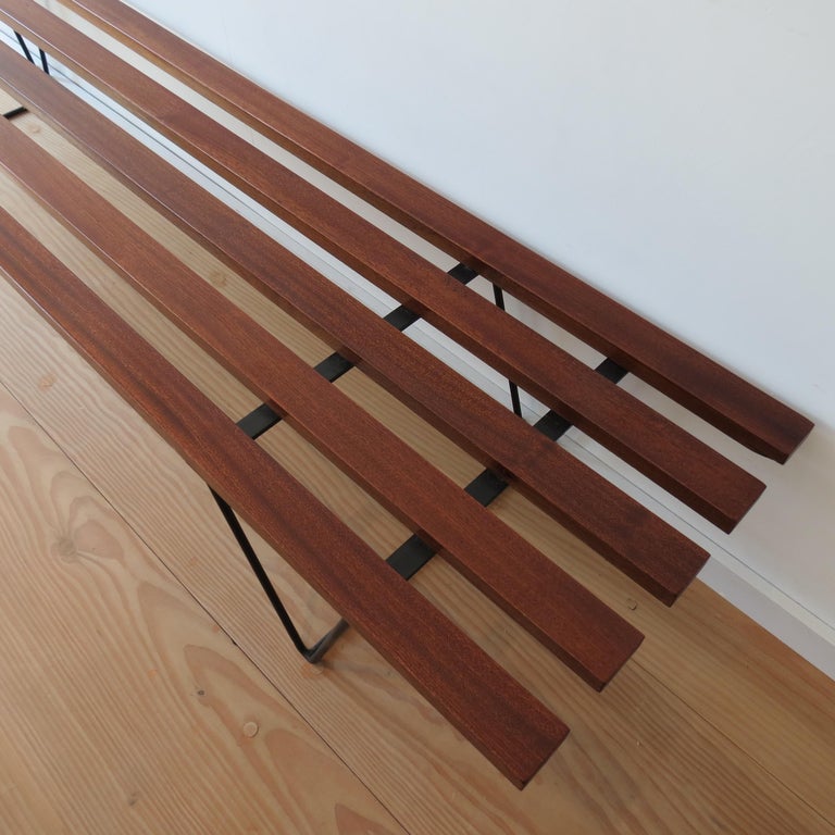 1960s Slatted Iroko Teak Bench in the Style of Hille Interplan at ...