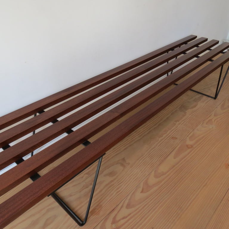 1960s Slatted Iroko Teak Bench in the Style of Hille Interplan at ...