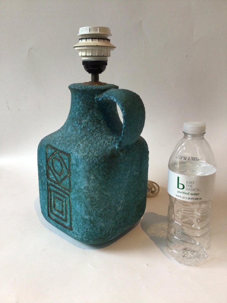 1960s Small Bitossi Blue Ceramic Table Lamp For Sale at 1stDibs