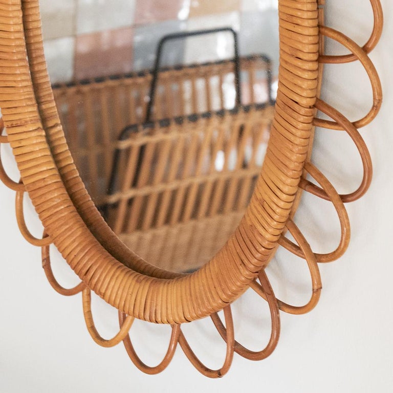 1960's Small Italian Oval Rattan Mirror at 1stDibs