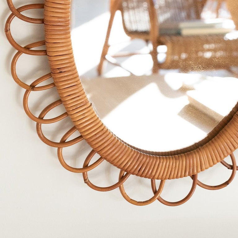 1960's Small Italian Oval Rattan Mirror at 1stDibs