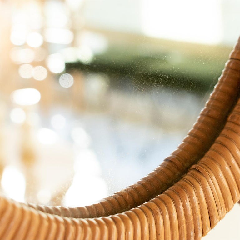 1960's Small Italian Oval Rattan Mirror at 1stDibs