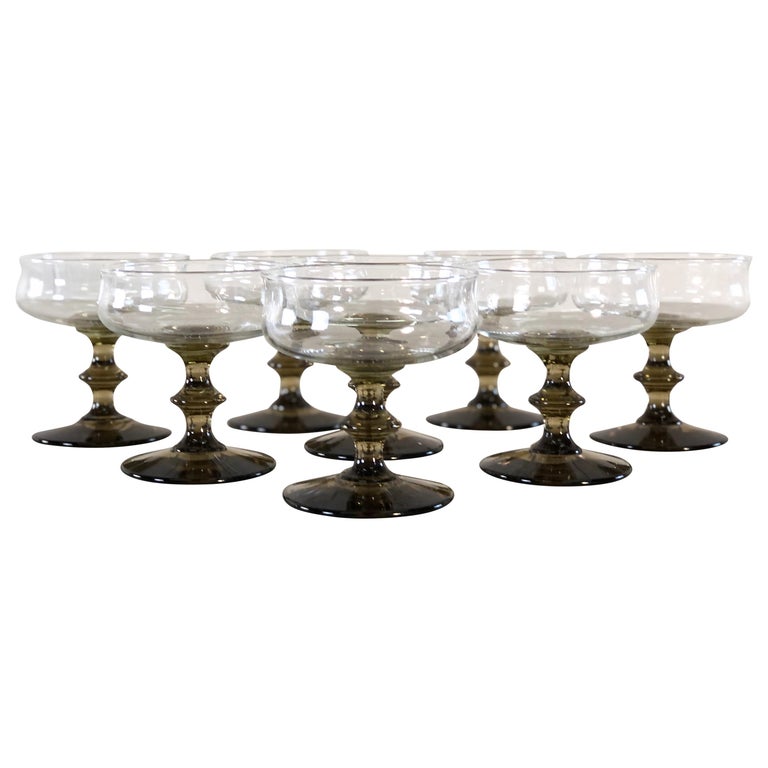 1960s Smoked Base Glass Coupe Stems, Set of 8 at 1stDibs