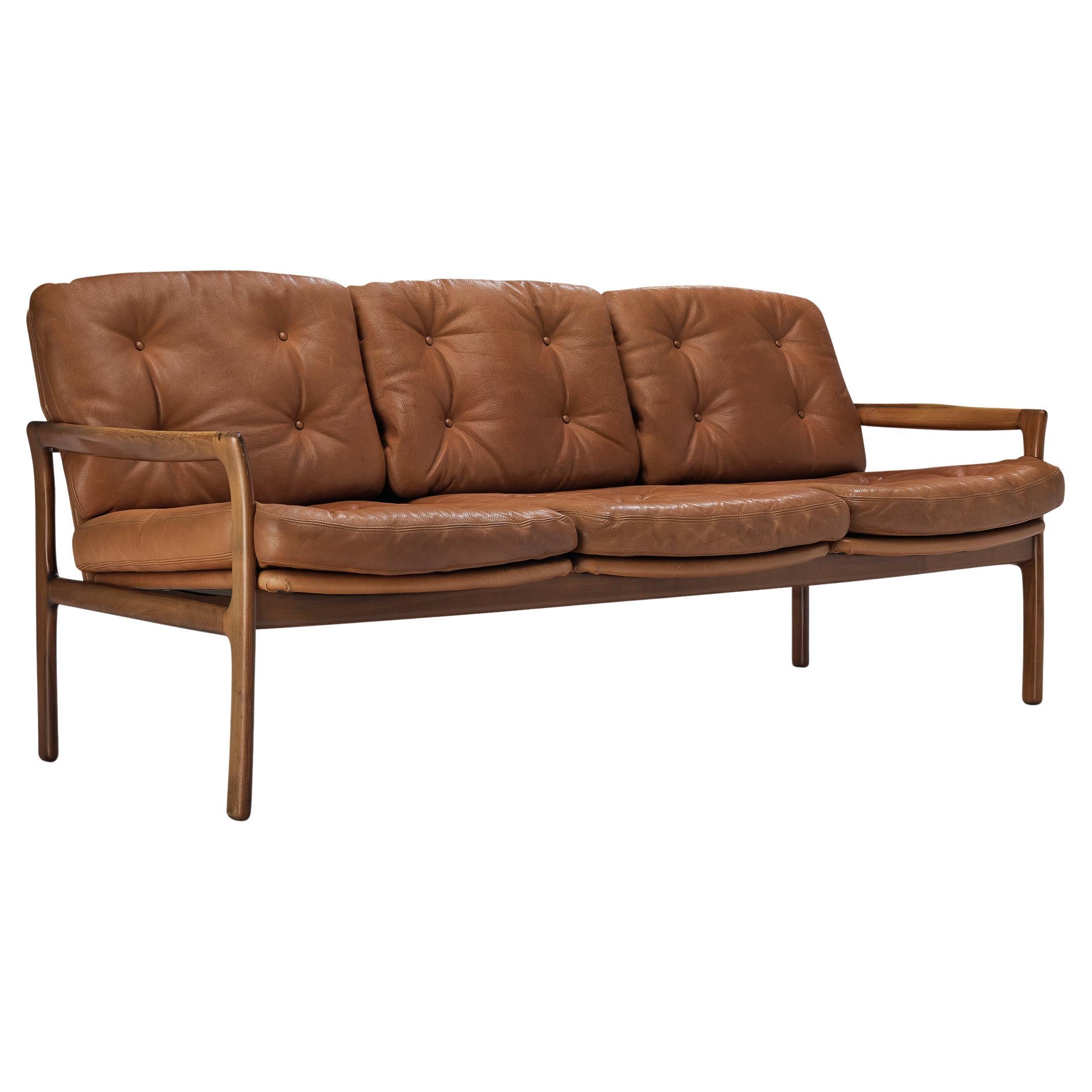 Cantilevered Walnut Leather and Iron Sling Sofa at 1stDibs