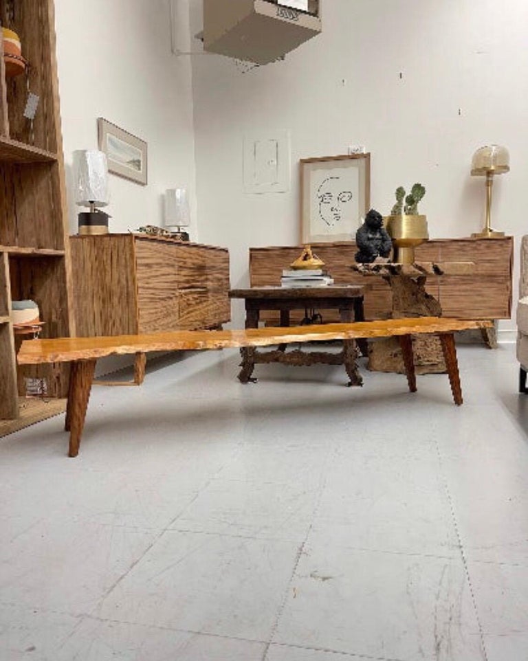 1960s Solid Wood Slab Plant Stand Table Bench Accent For Sale at 1stDibs