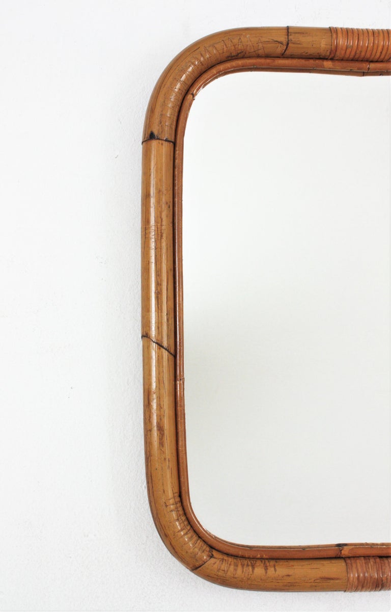 1960s Spanish Bamboo Rattan Rectangular Mirror at 1stDibs