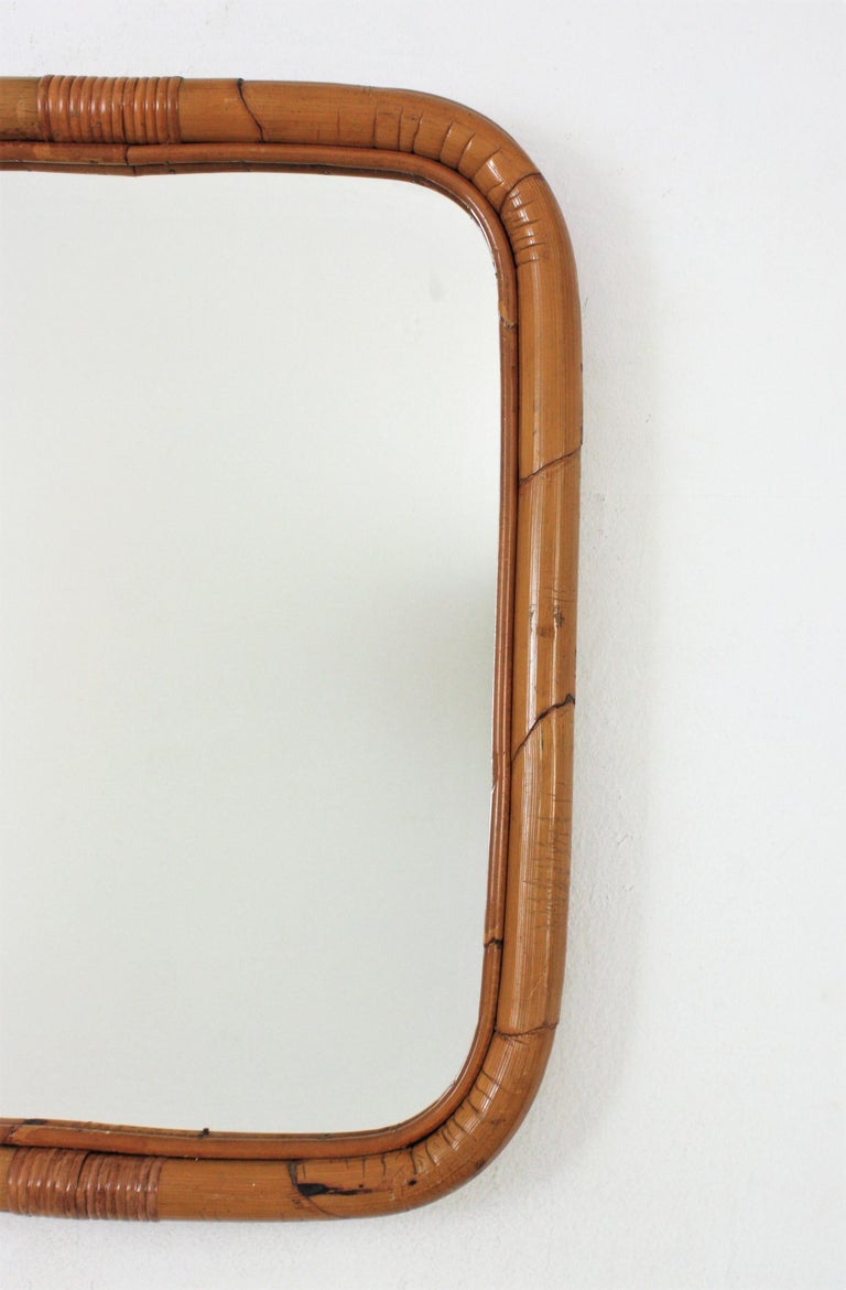 1960s Spanish Bamboo Rattan Rectangular Mirror at 1stDibs