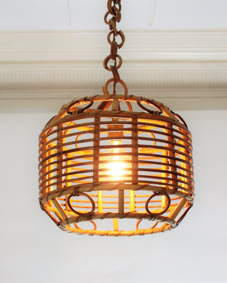 1960s Spanish Mid-Century Modern Bamboo and Rattan Pendant Hanging Lamp ...