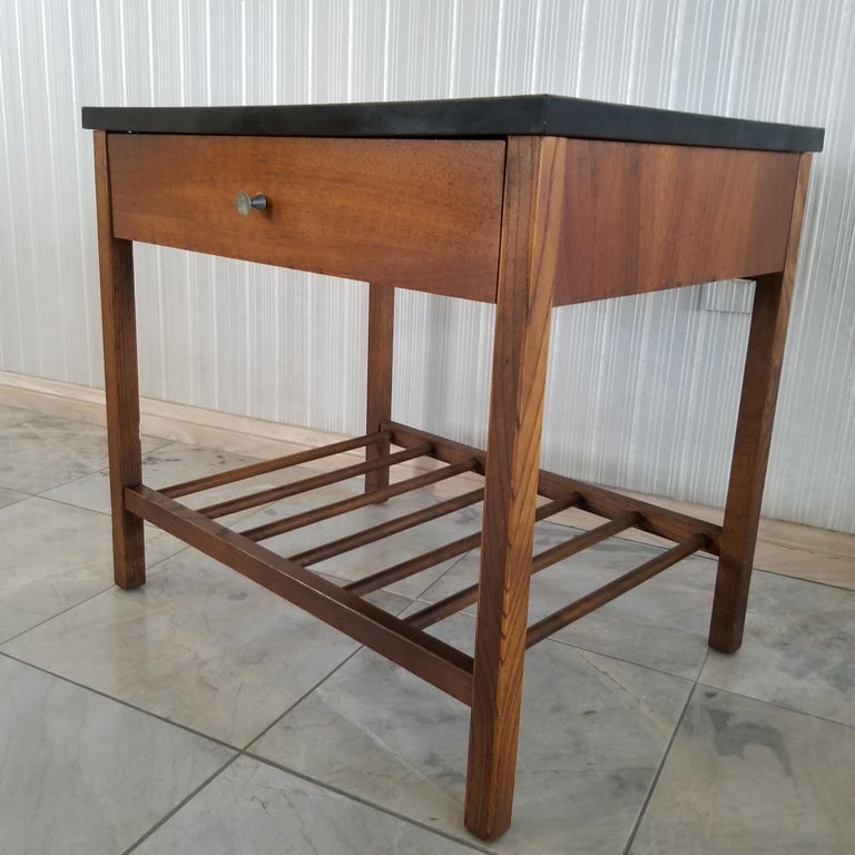 1960s Stanley Walnut and Formica Side Table Brass Pull USA Midcentury ...