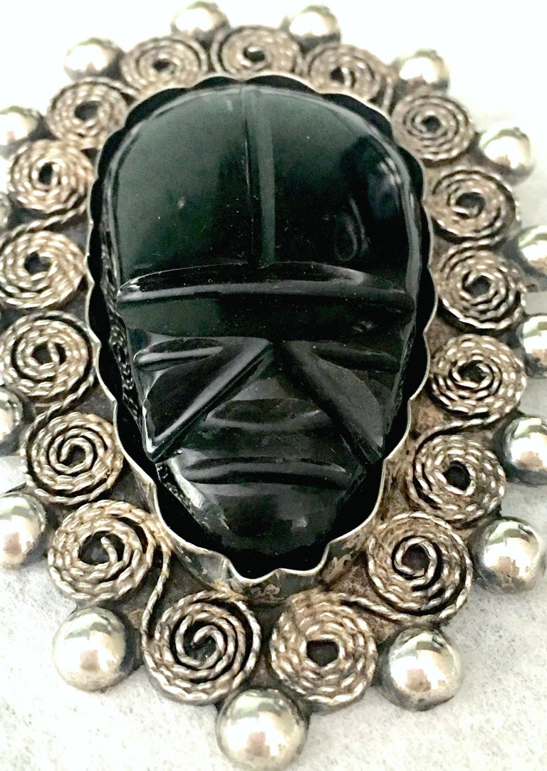 1960'S Sterling Silver and Carved Onyx Figural Mask Brooch at 1stDibs