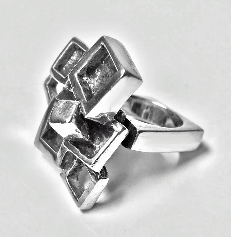 1960s Sterling Silver Modernist Brutalist Ring at 1stDibs